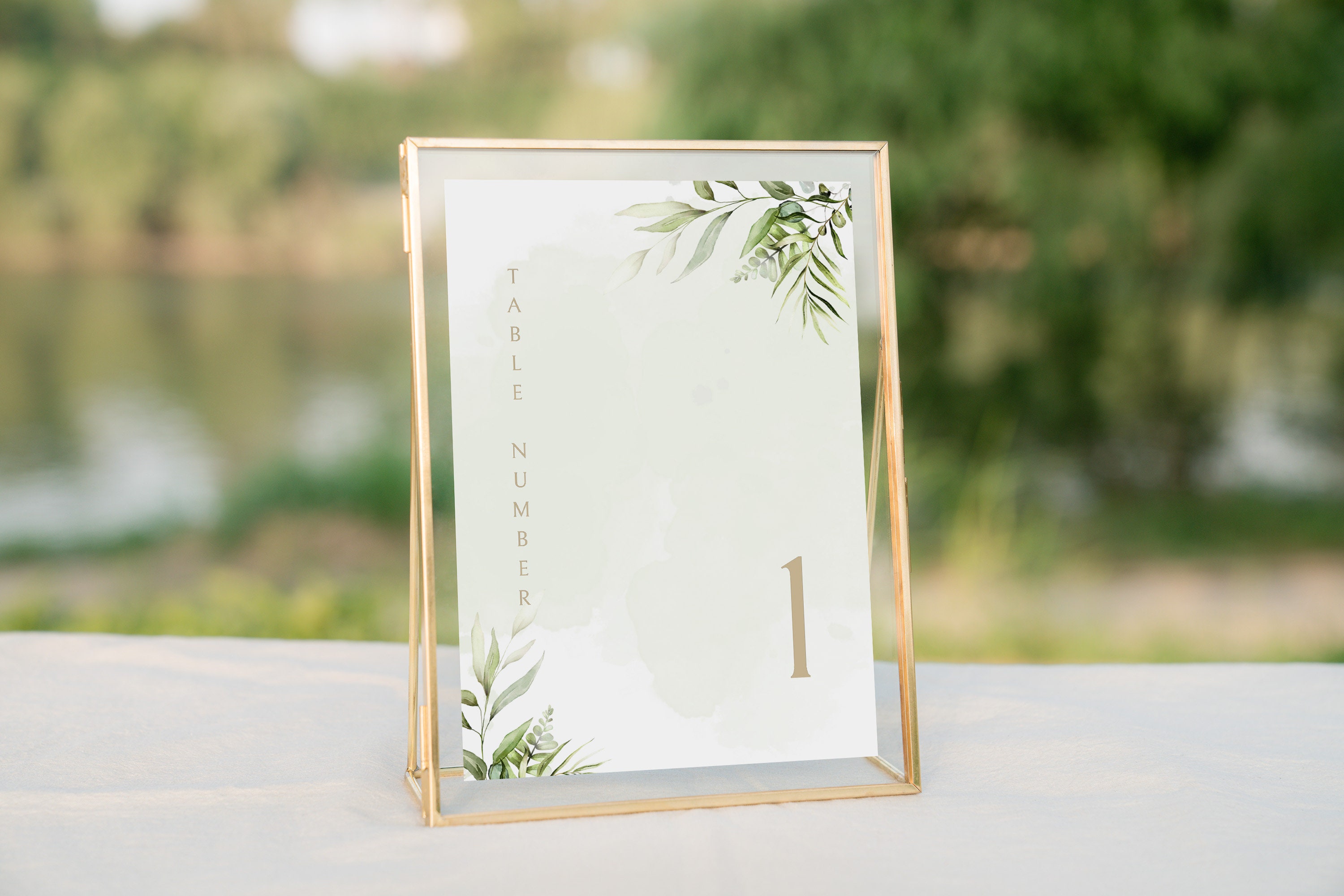 Editable Wedding Table Numbers CANVA Template, Light Green Leaf Table ...