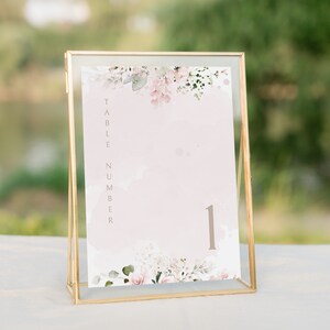 Editable Wedding Table Numbers CANVA Template, Light Pink Flower Border ...