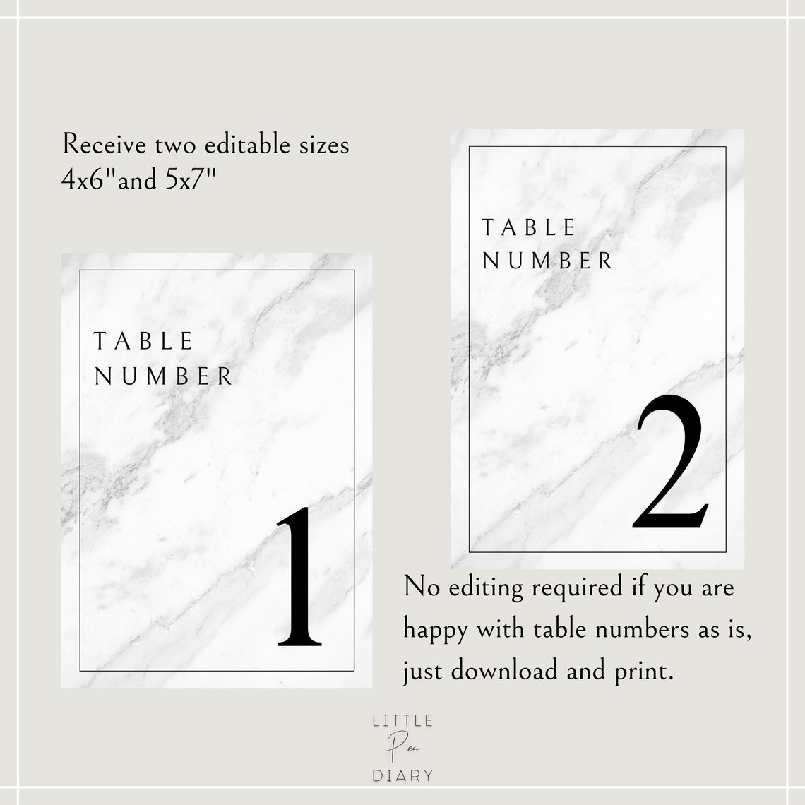Editable Table Numbers, CANVA Template Wedding Table Numbers, Marble ...