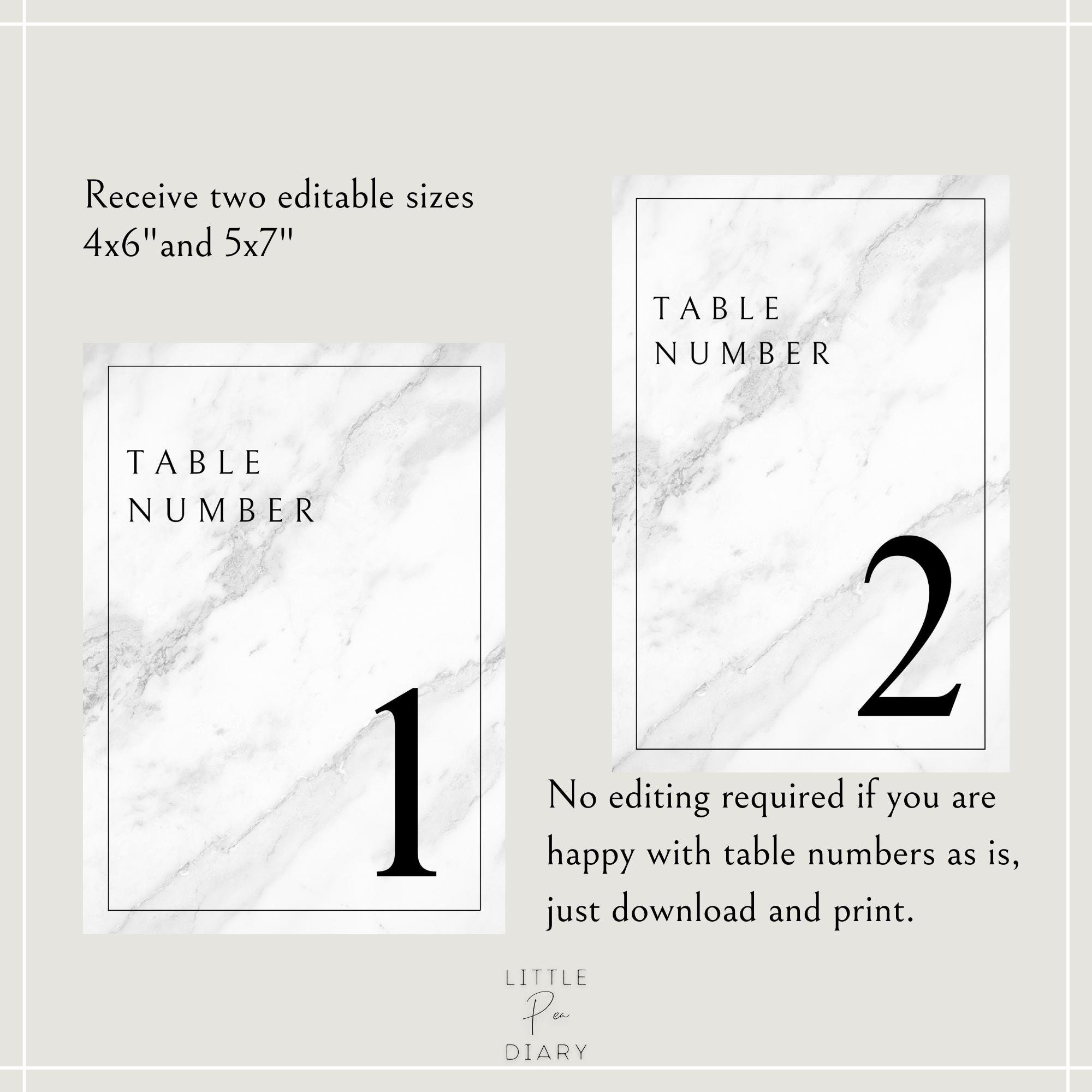 Editable Table Numbers, CANVA Template Wedding Table Numbers, Marble ...