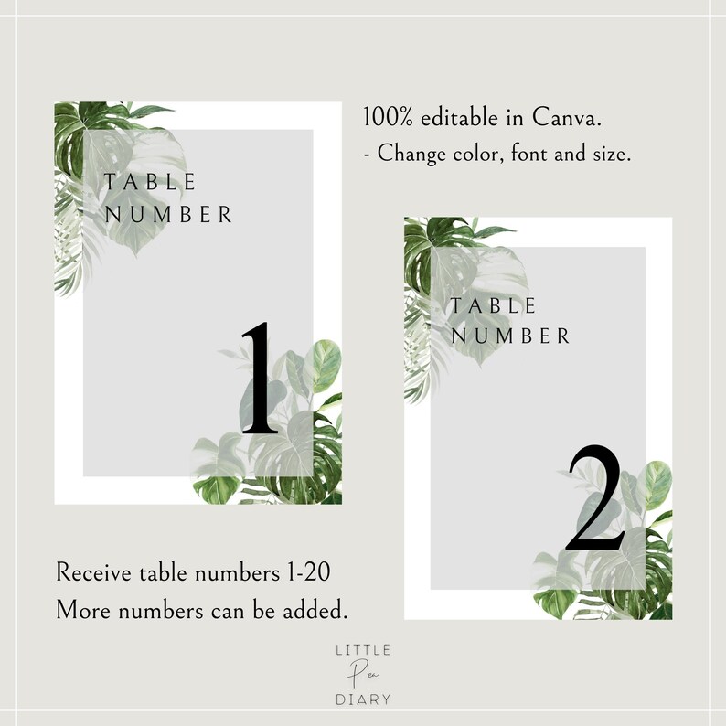 Editable Table Numbers CANVA Template Wedding Table Numbers - Etsy