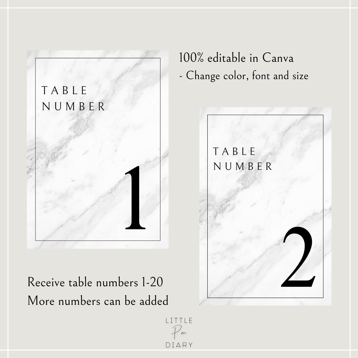 Editable Table Numbers CANVA Template Wedding Table Numbers - Etsy