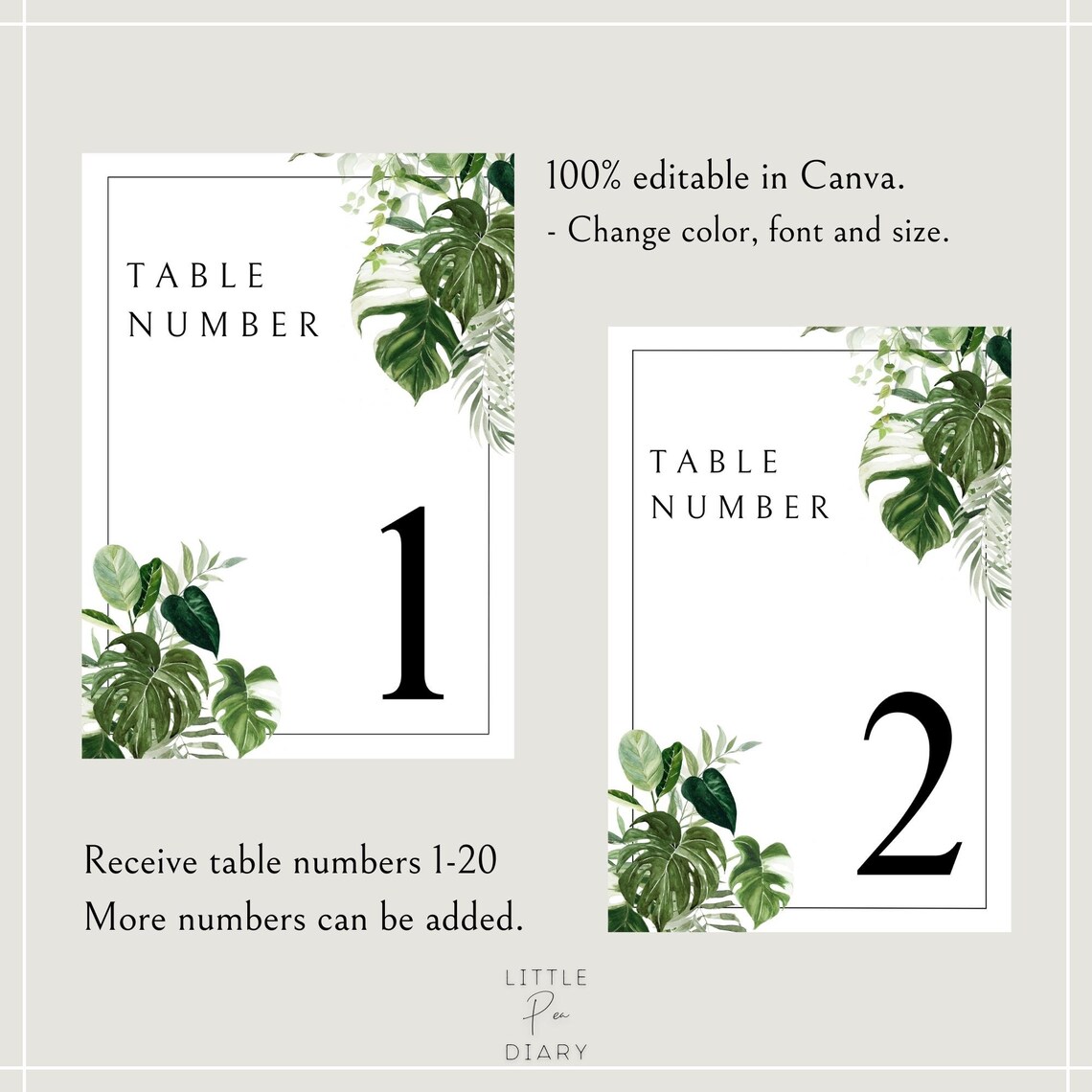 Editable Table Numbers, CANVA Template Wedding Table Numbers, Modern ...