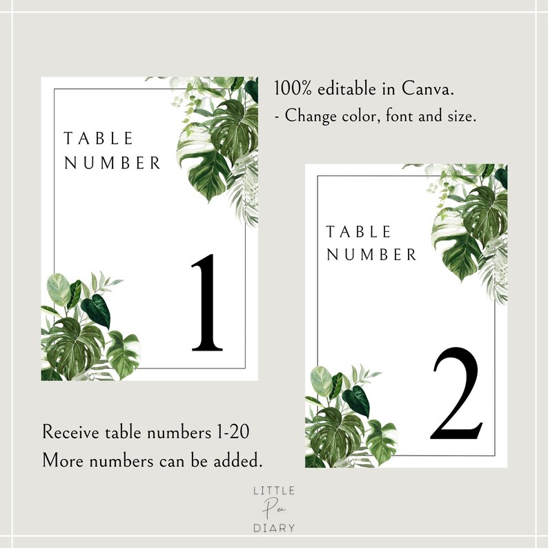 Editable Table Numbers, CANVA Template Wedding Table Numbers, Modern ...