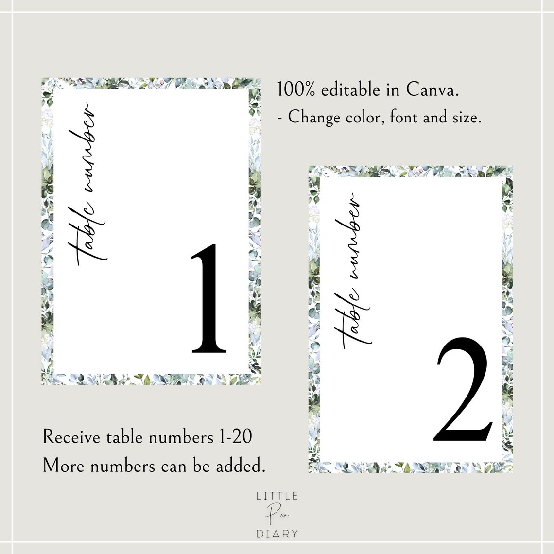 Editable Table Numbers, CANVA Template Wedding Table Numbers, Modern ...