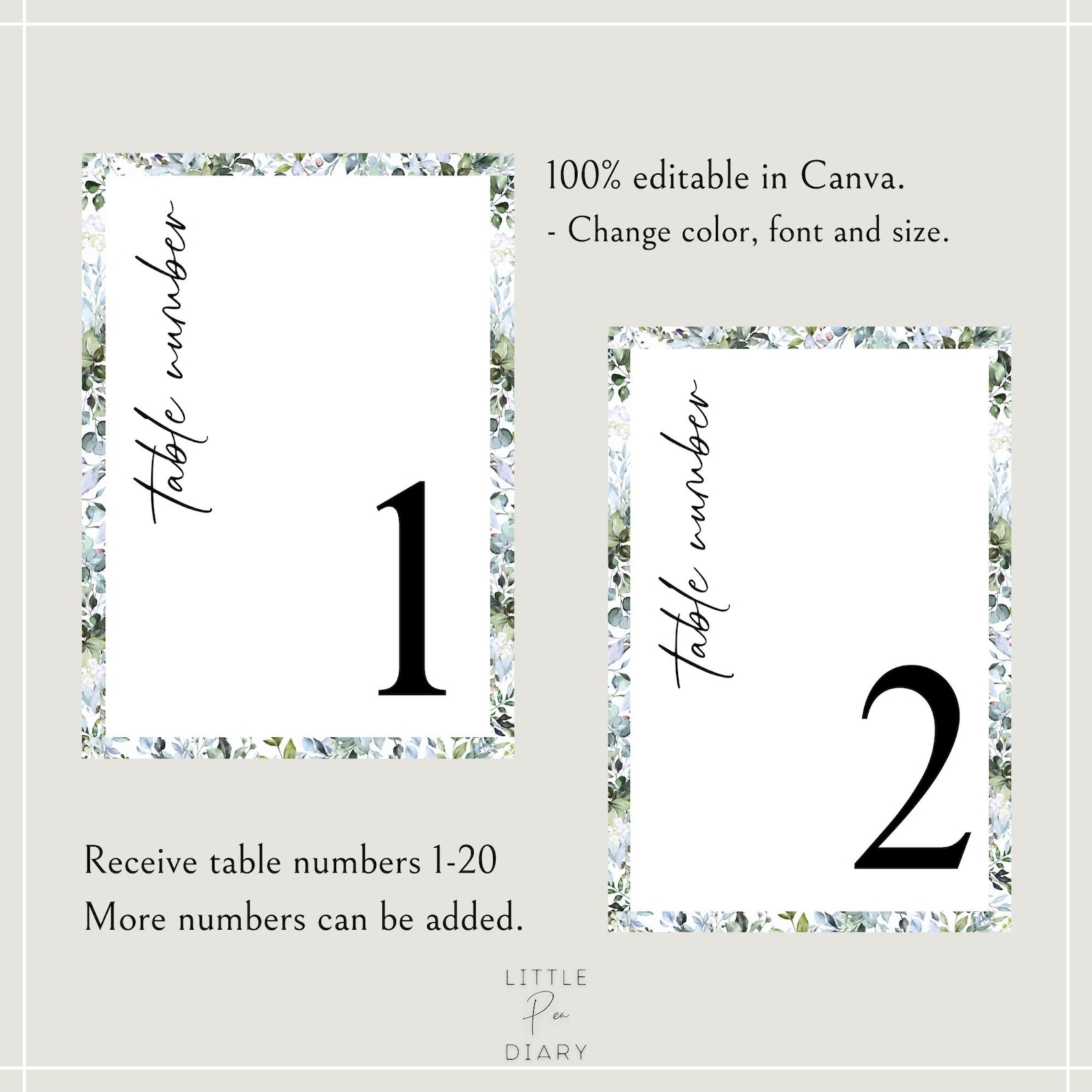 Editable Table Numbers, CANVA Template Wedding Table Numbers, Modern ...