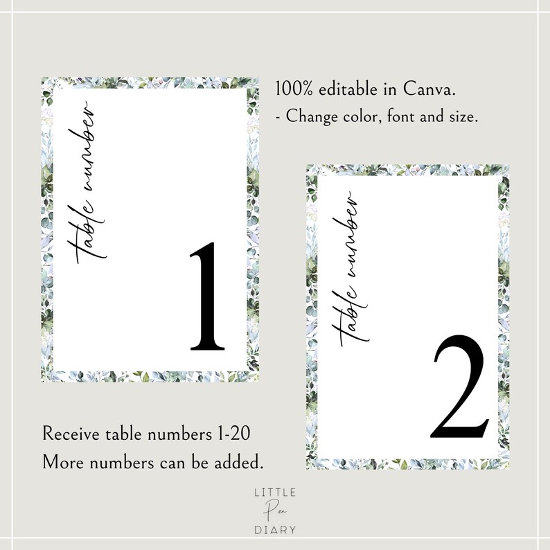 Editable Table Numbers, CANVA Template Wedding Table Numbers, Modern ...