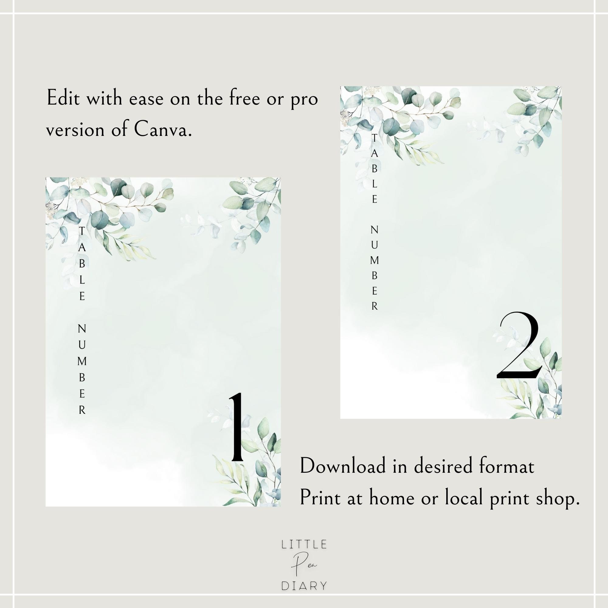 Editable Table Numbers CANVA Template Wedding Table Numbers, Floral ...