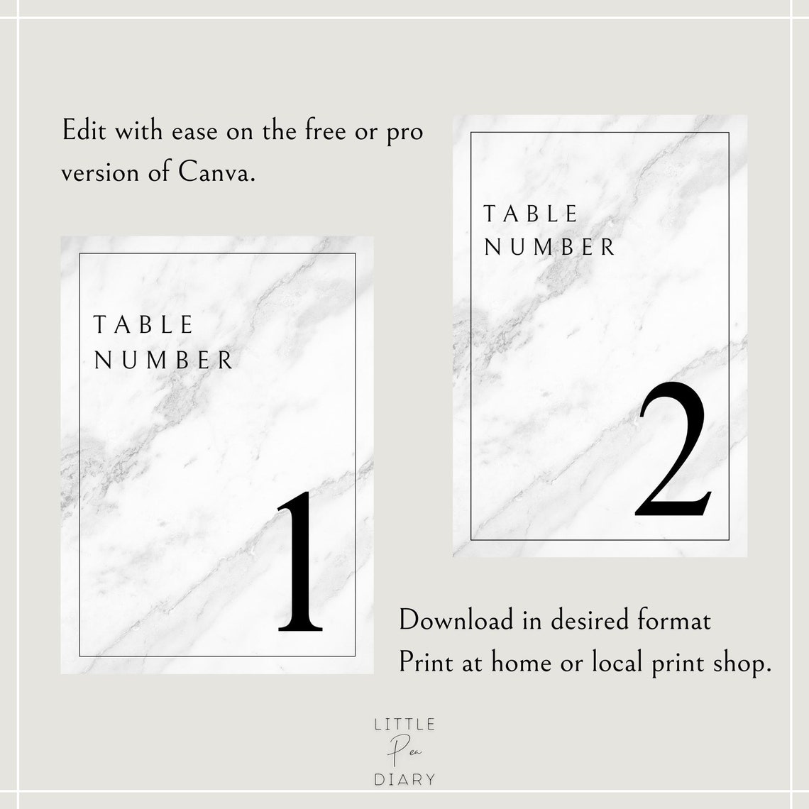 Editable Table Numbers, CANVA Template Wedding Table Numbers, Marble ...