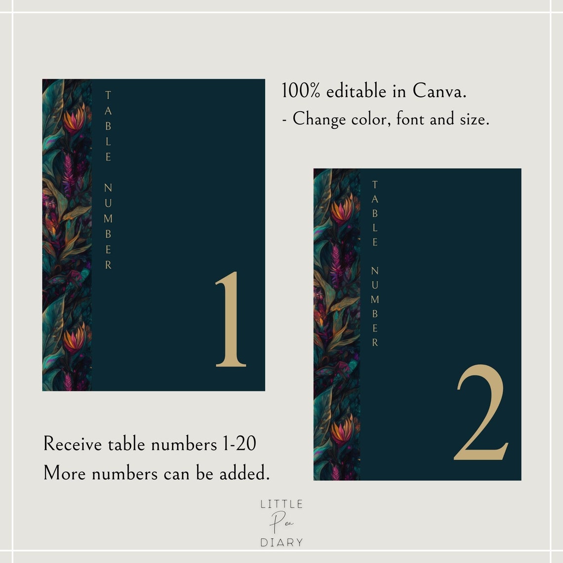Editable Table Numbers CANVA Template Wedding Table Numbers, Tropical ...
