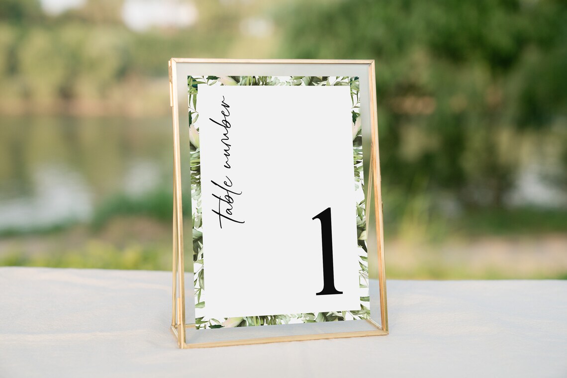 Editable Table Numbers, CANVA Template Wedding Table Numbers, Tropical ...