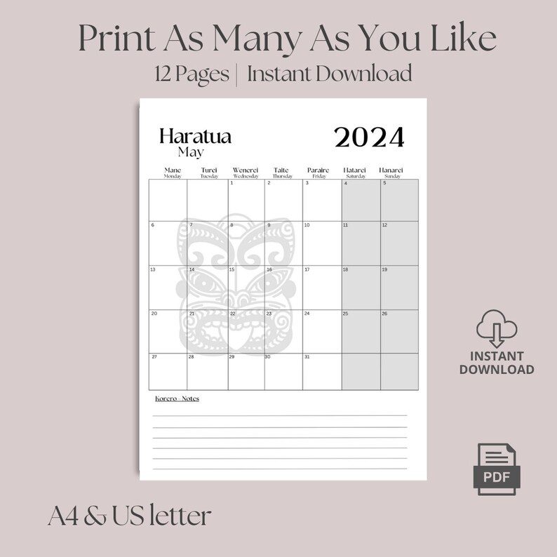 Maori Calendar Maori New Zealand Calendar Maori Wall - Etsy Australia