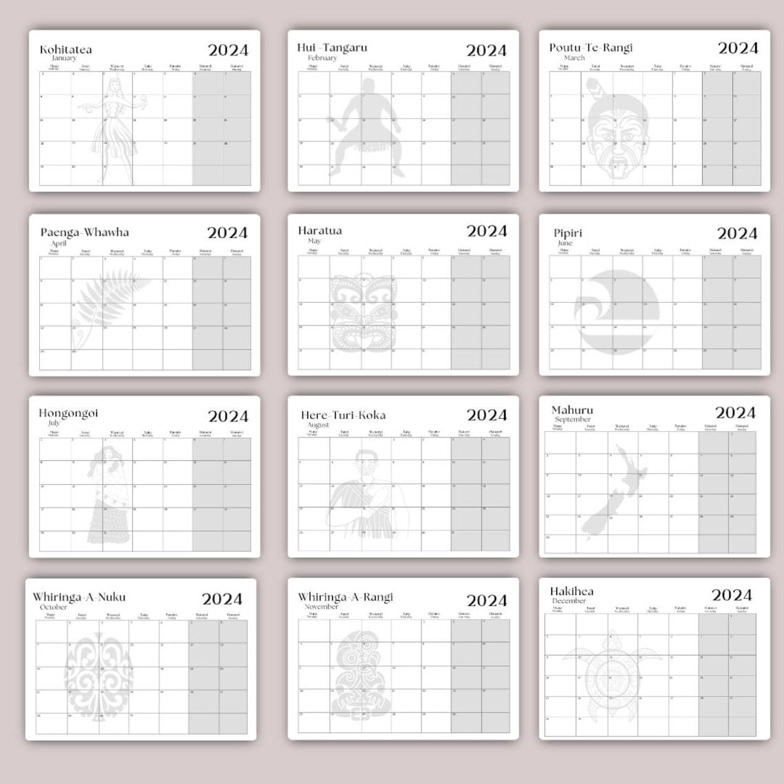 Maori Maori Calendar Printable Calendar Calendar Digital - Etsy Australia