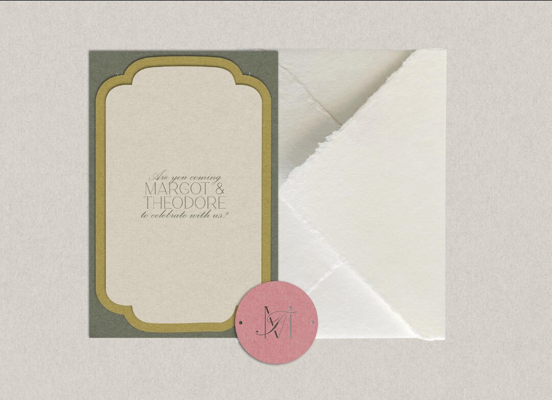 Vintage Wedding Invitation Suite: Curved Design, Handmade Paper ...