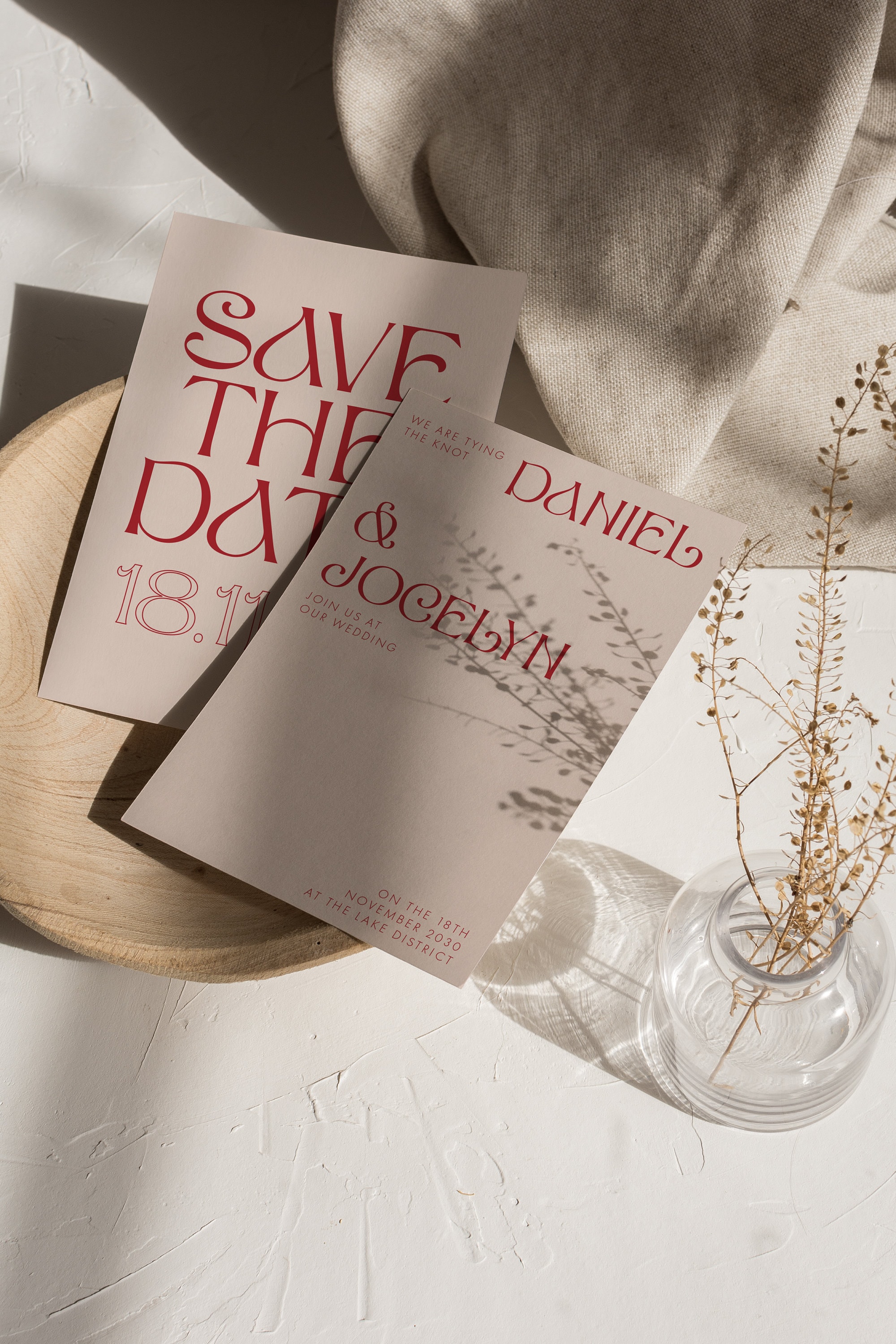 ABBY | Minimal Wedding Invite | Red Floral Wedding Invite | Lino ...