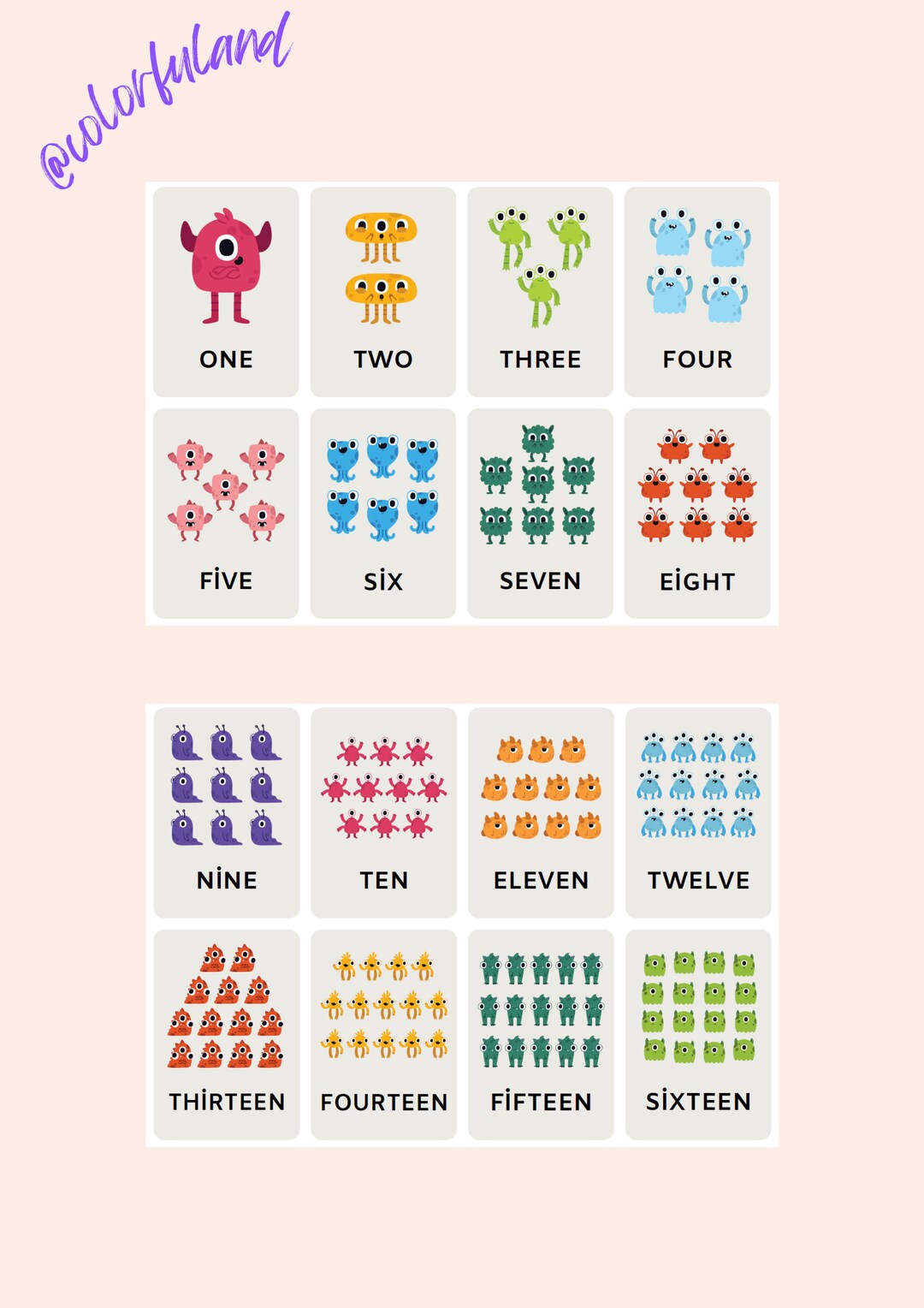 Monsters Numbers Flashcards, Printable, Counting, Learn Numbers ...