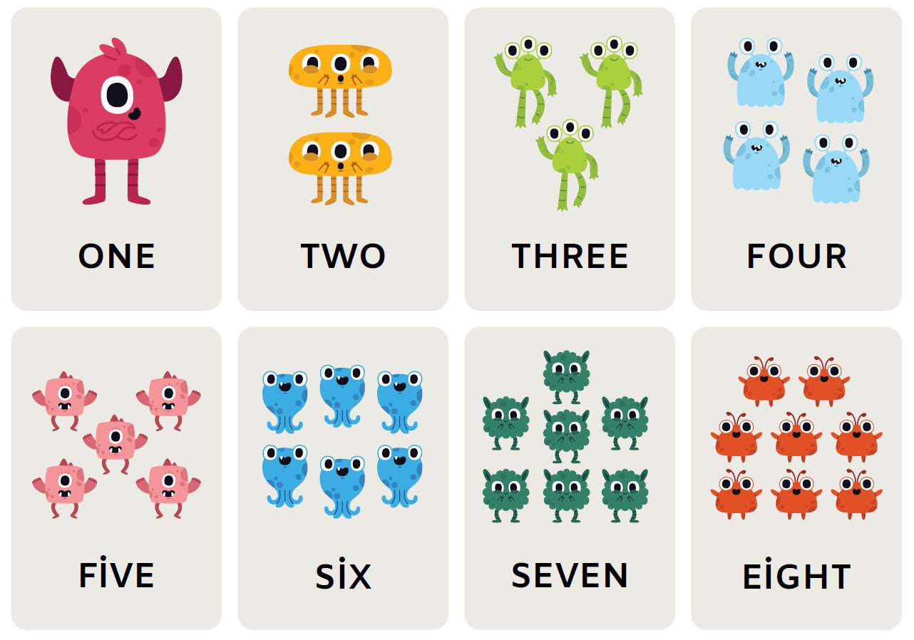Monsters Numbers Flashcards, Printable, Counting, Learn Numbers ...
