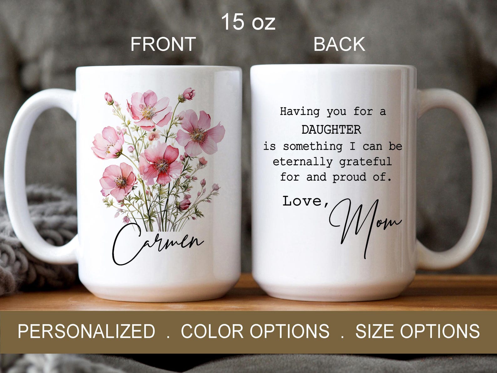 Personalized Daughter Mug, Custom Floral Mug for Her Birthday Gift ...