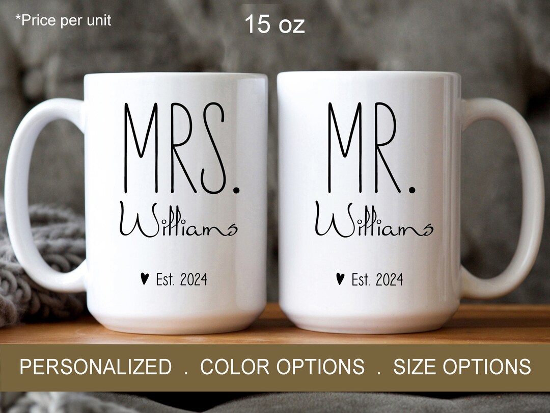 Bride and Groom Mugs, Bridal Shower Gift, Personalized Mr and Mrs Mugs ...