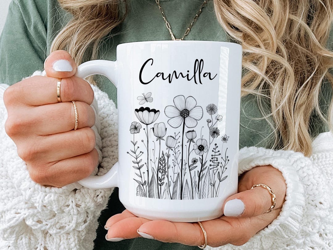 Custom Flower Name Mug, Wildflower Mug Gift, Floral Name Gift ...
