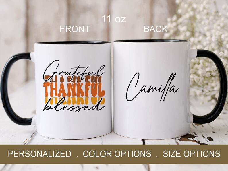 Grateful Mug Gift, Custom Thankful Mug, Fall Mug With Name, Autumn ...