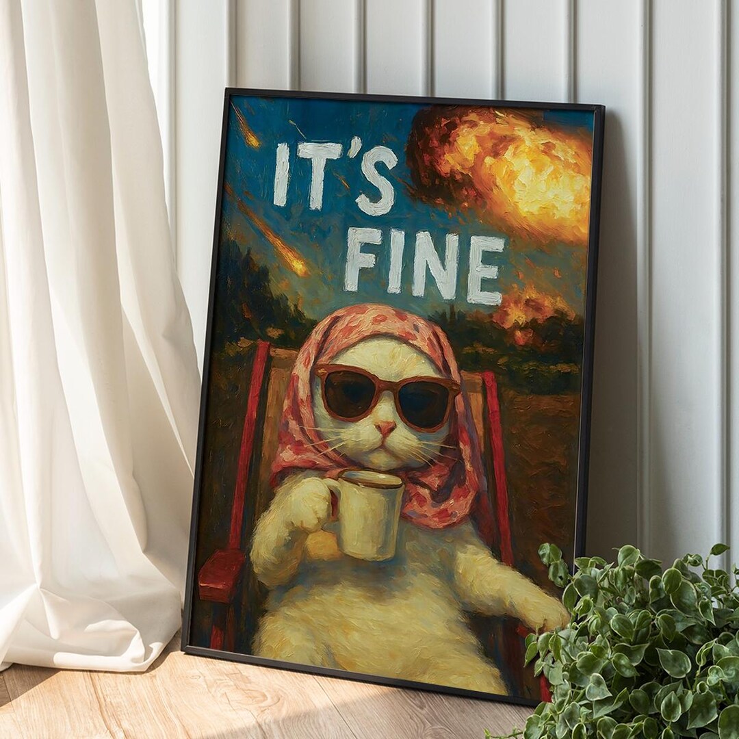 Funny Cat Meme Canvas Print: Surreal Retro Coffee Lover Wall Art - Etsy