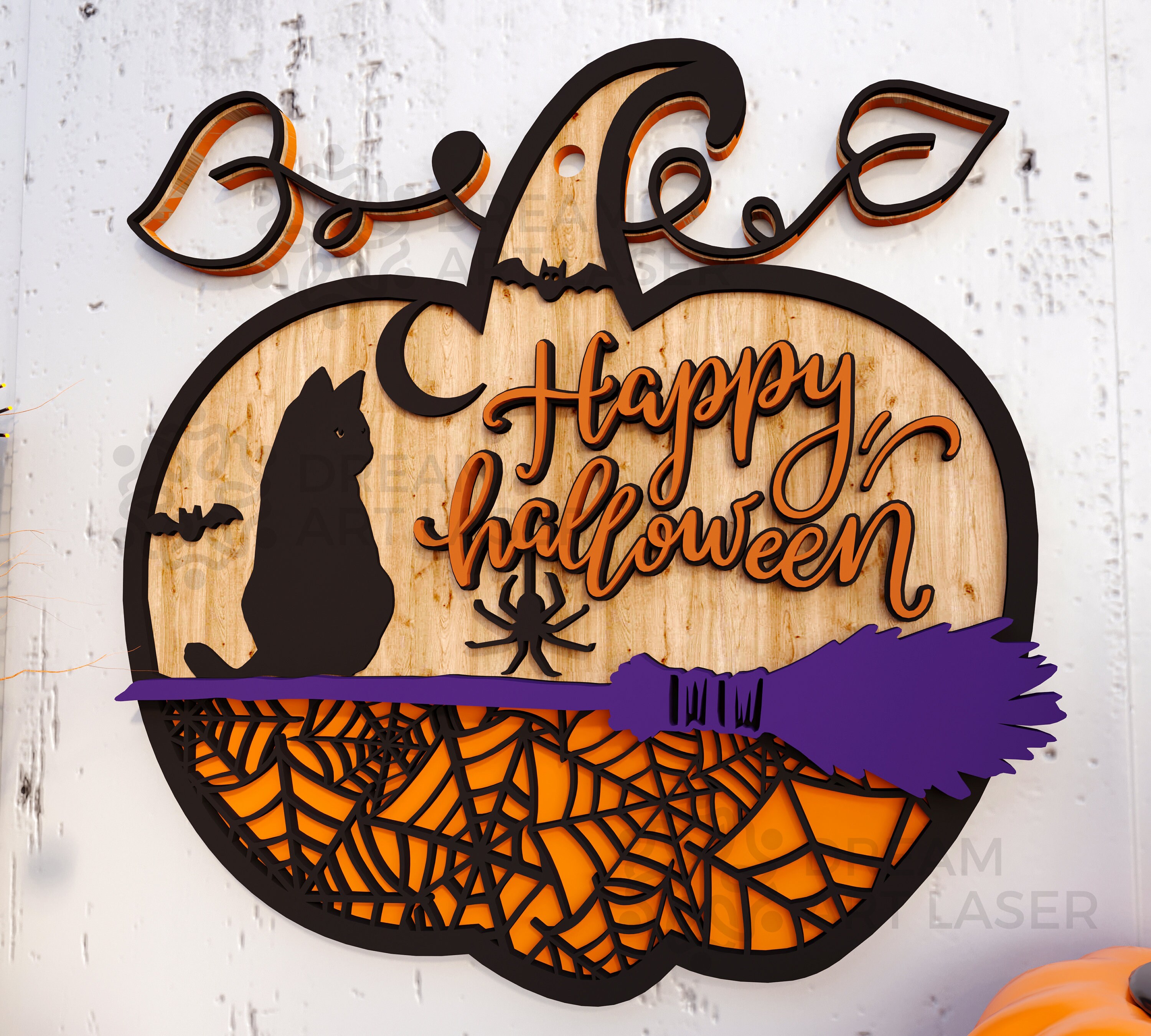 Happy Halloween Sign Laser Cut File, Happy Halloween Door Hanger, Happy ...