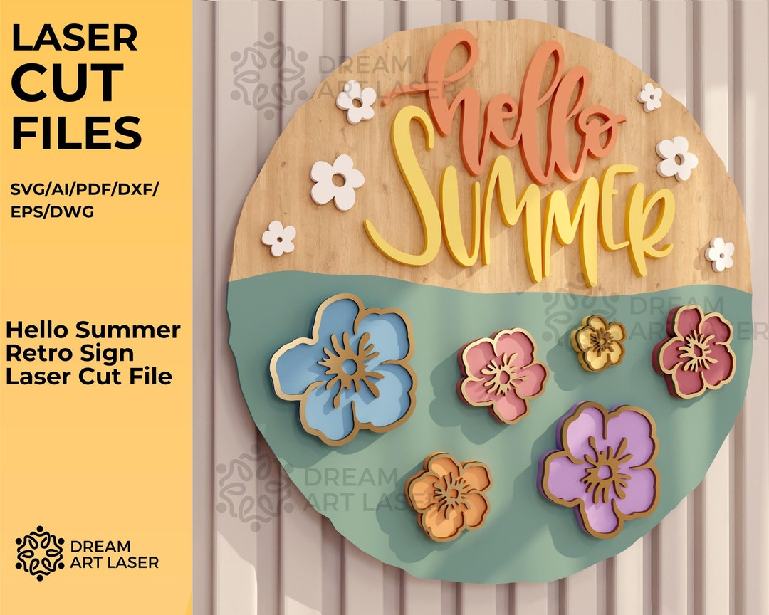Hello Summer Sign, Hello Summer Door Hanger, Hello Summer Flowers Door ...