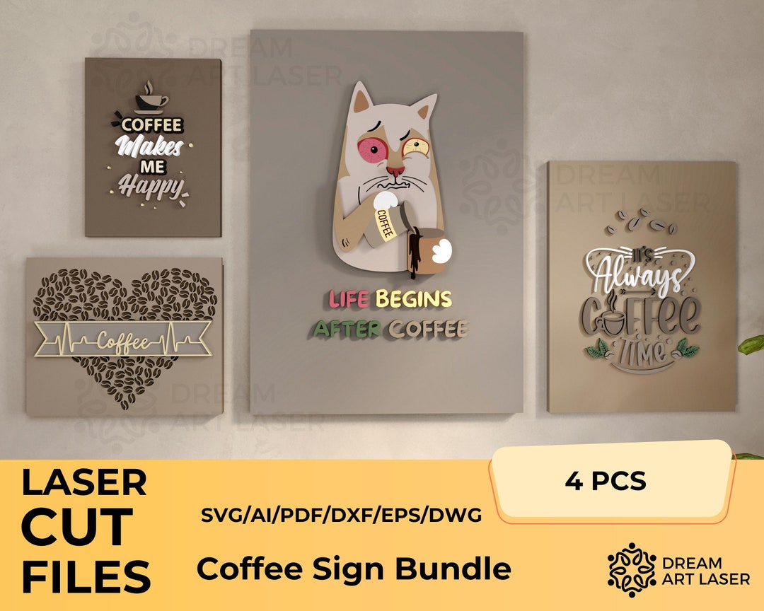 Coffee Wall Art Cut File, Coffee Bundle Laser Cut, Coffee Bar Set ...