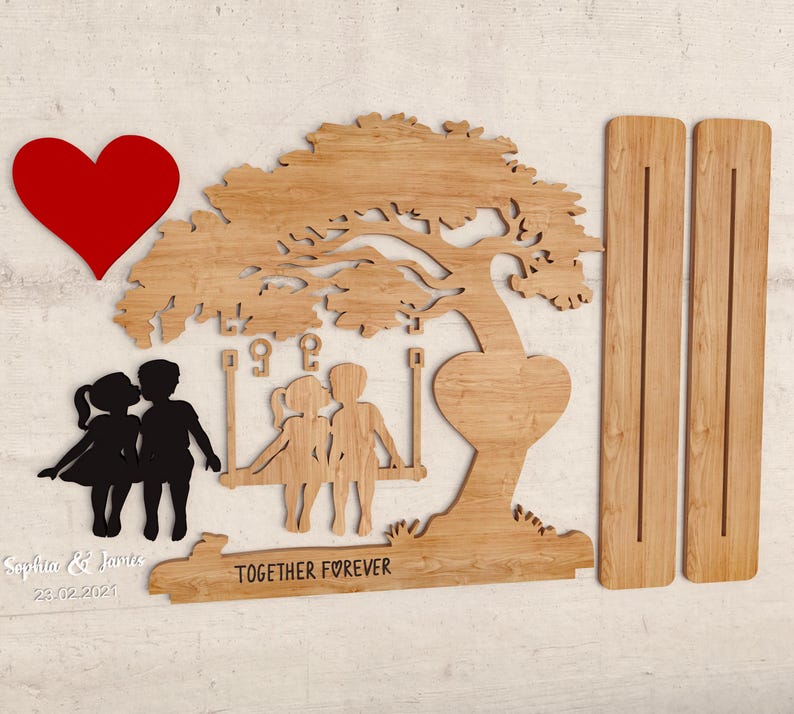 Love Tree Couple on Swing SVG Bundle: Laser Cut Files (glowforge ...