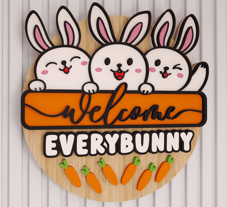 Easter Bunny Welcome Sign: Laser Cut File SVG, DXF, PDF - Etsy