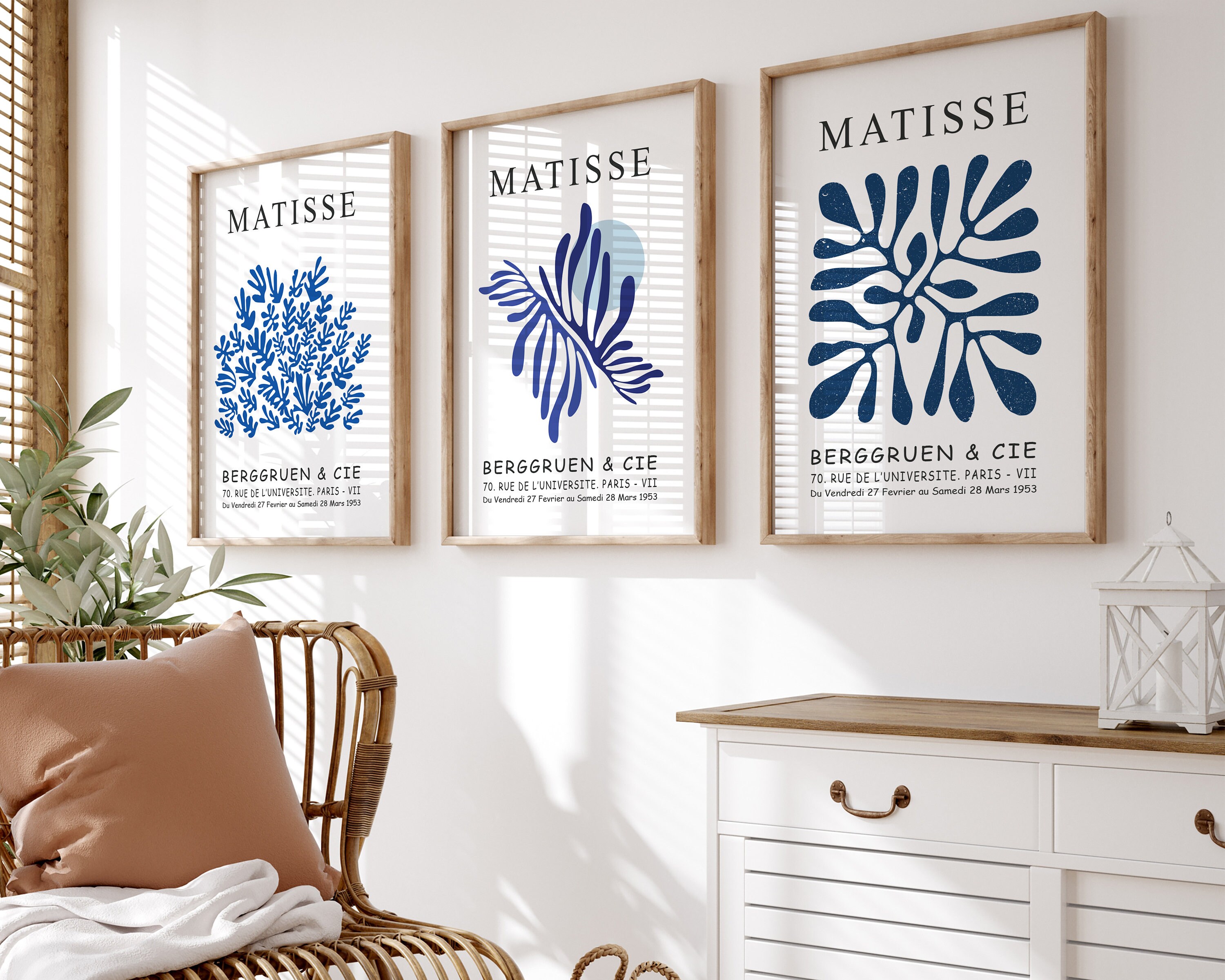 Navy Blue Matisse Wall Art Set of 3, Blue Matisse Museum Print Set ...