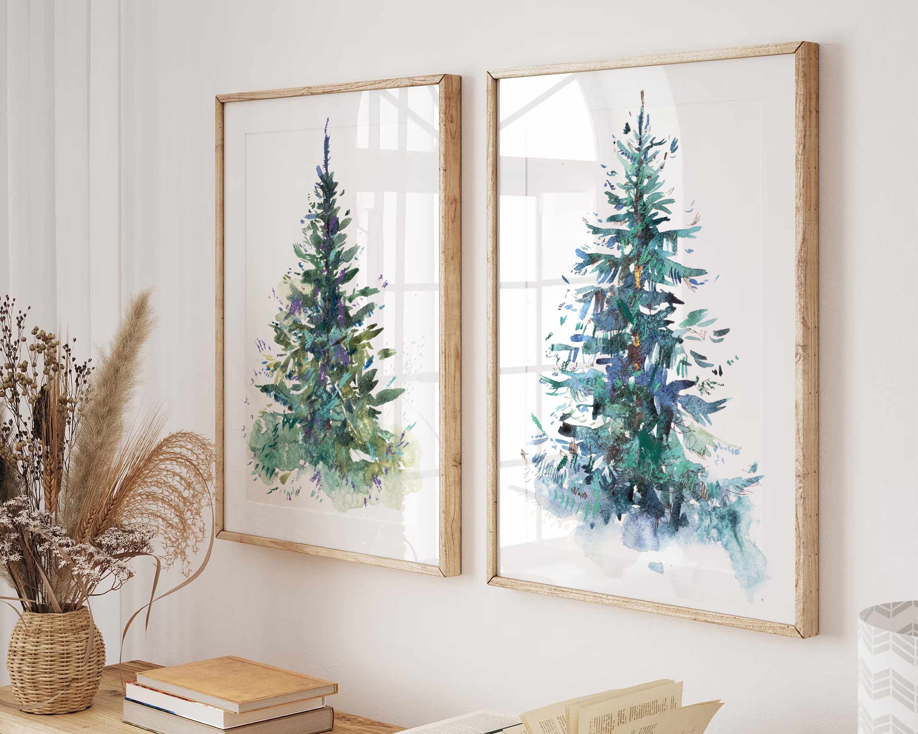 Watercolour Christmas Tree Prints, Evergreen Pine Trees, Christmas ...