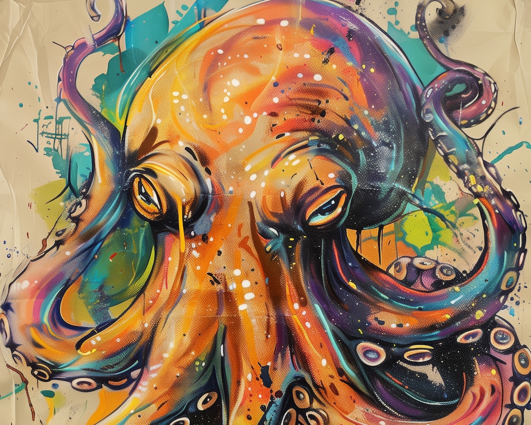 Colorful Graffiti Octopus Artwork Poster - Vibrant Ocean Life Painting ...