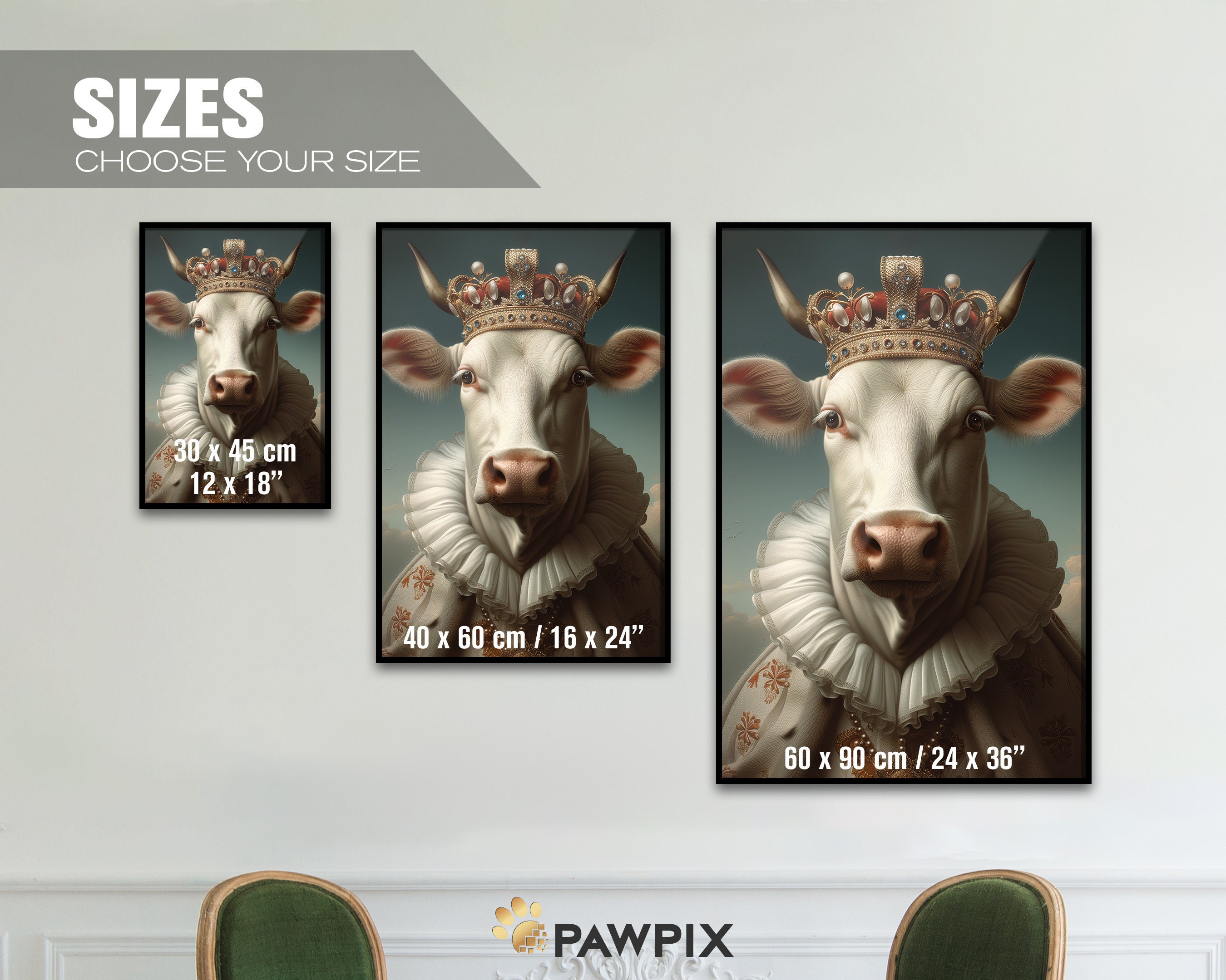 Royal Cow Art Print, Regal Canvas Design, Farm Animal Wall Decor ...