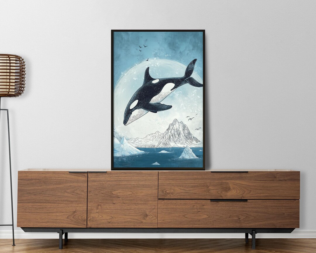 Orca Art Print | Ocean Wildlife Wall Art | Arctic Whale Illustration ...