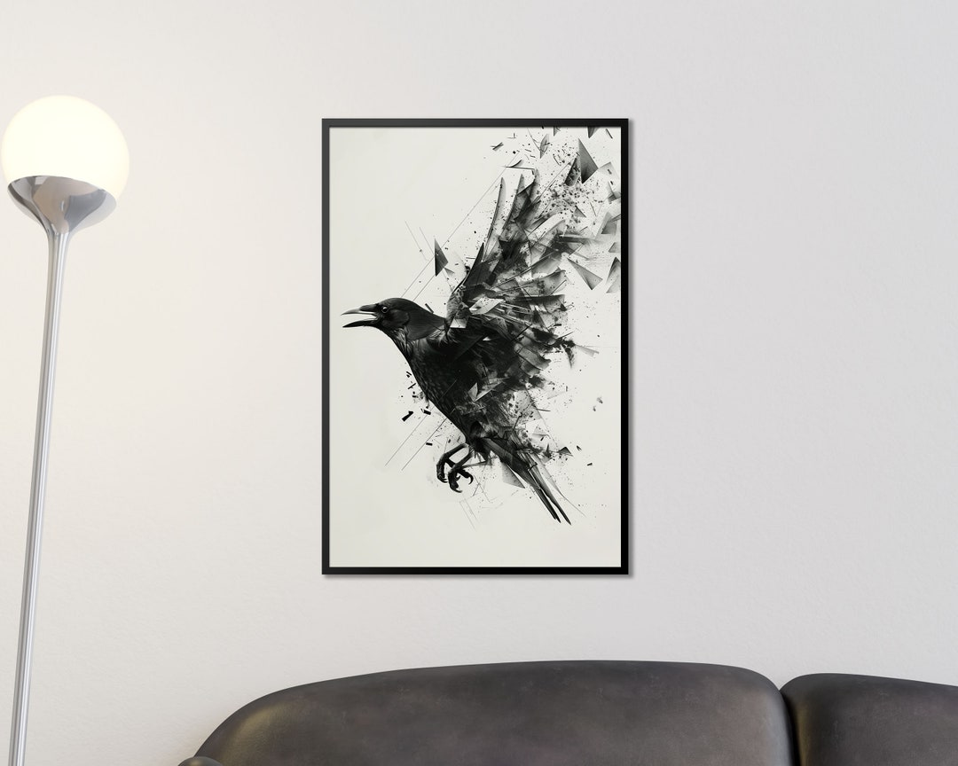 Abstract Raven Art Print, Geometric Bird Wall Decor, Modern Crow Poster ...