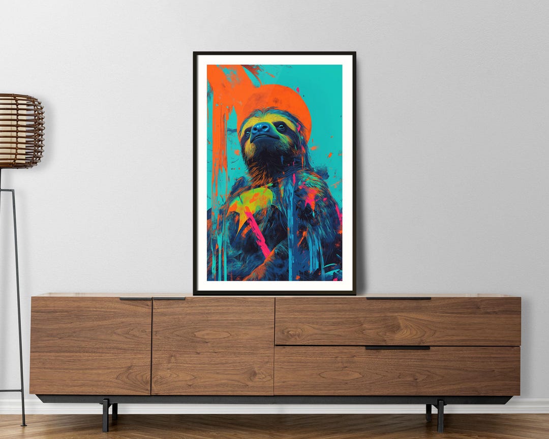 Street Art Sloth Wall Art - Colorful Animal Poster | Modern Sloth Decor ...