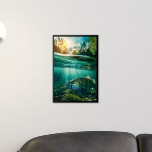 Largemouth Bass Poster, Underwater Fishing Scene, Freshwater Fish Wall ...
