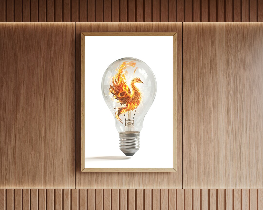 Fiery Phoenix Light Bulb Art - Unique Home Decor, Handcrafted Glass ...