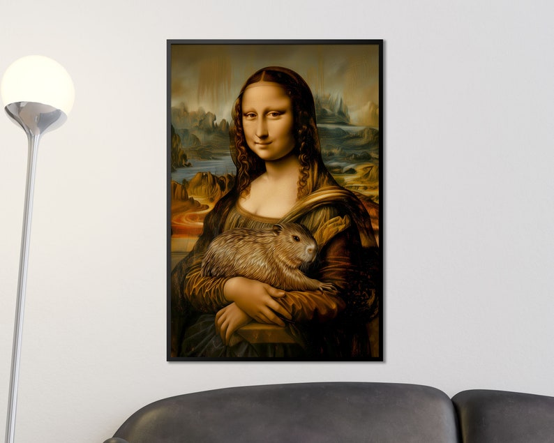 Mona Lisa Cartel Capybara Edition, Arte animal divertido Regalo único de decoración de pared ...