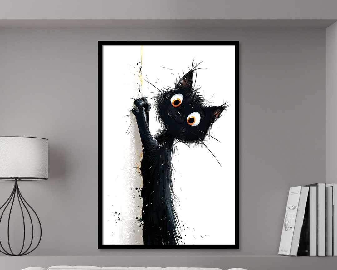 Climbing Critters Cat – Funny Printable Vibrant Pet Wall Decor, Digital ...