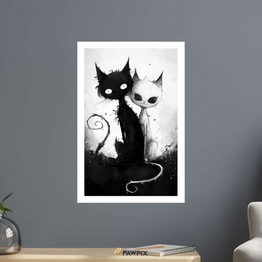 Chat Noir 5 - Charming Cat Couple Fine Art Print, Black and White ...