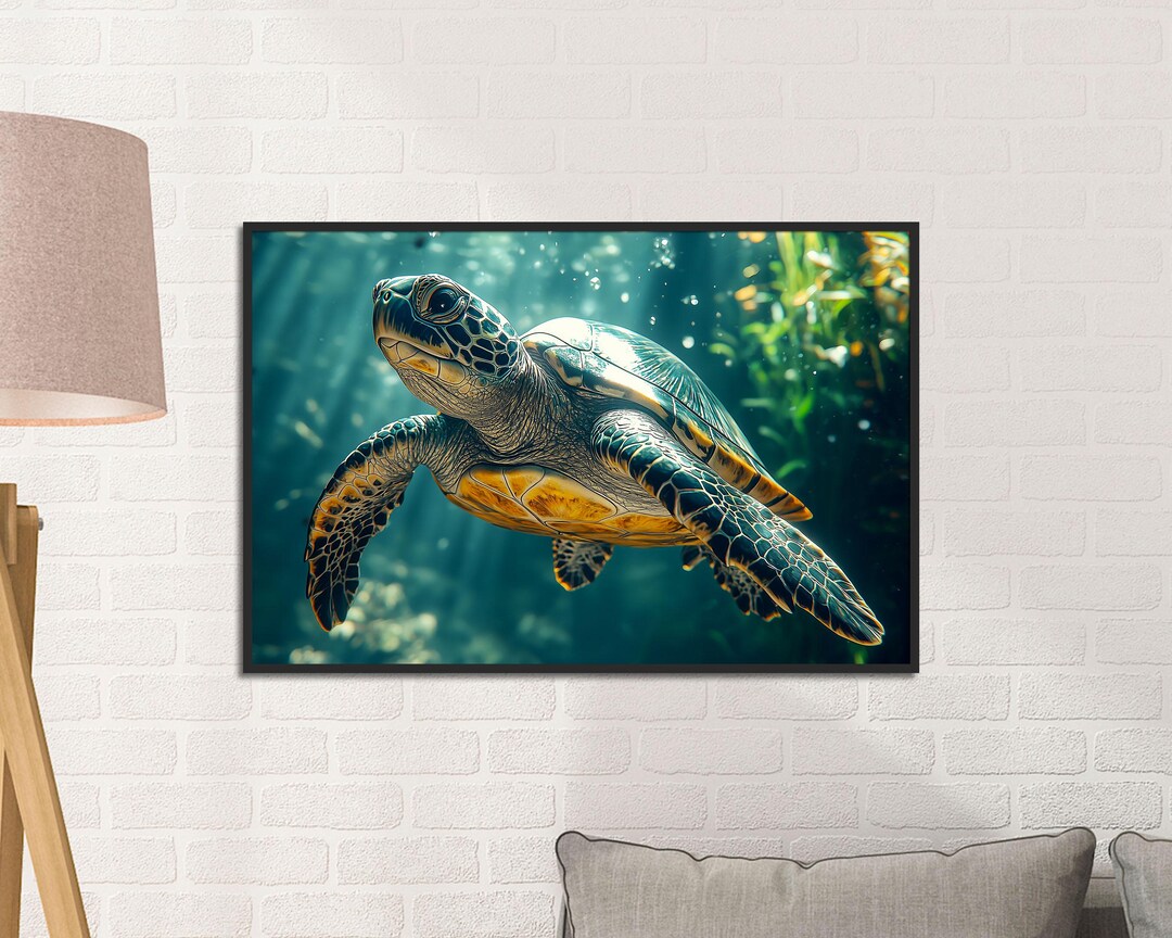 Sea Turtle Art Print, Underwater Marine Life Wall Art, Ocean Animal ...