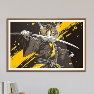 Samurai Cat Wall Art, Ninja Cat Poster, Unique Animal Art, Modern Wall ...