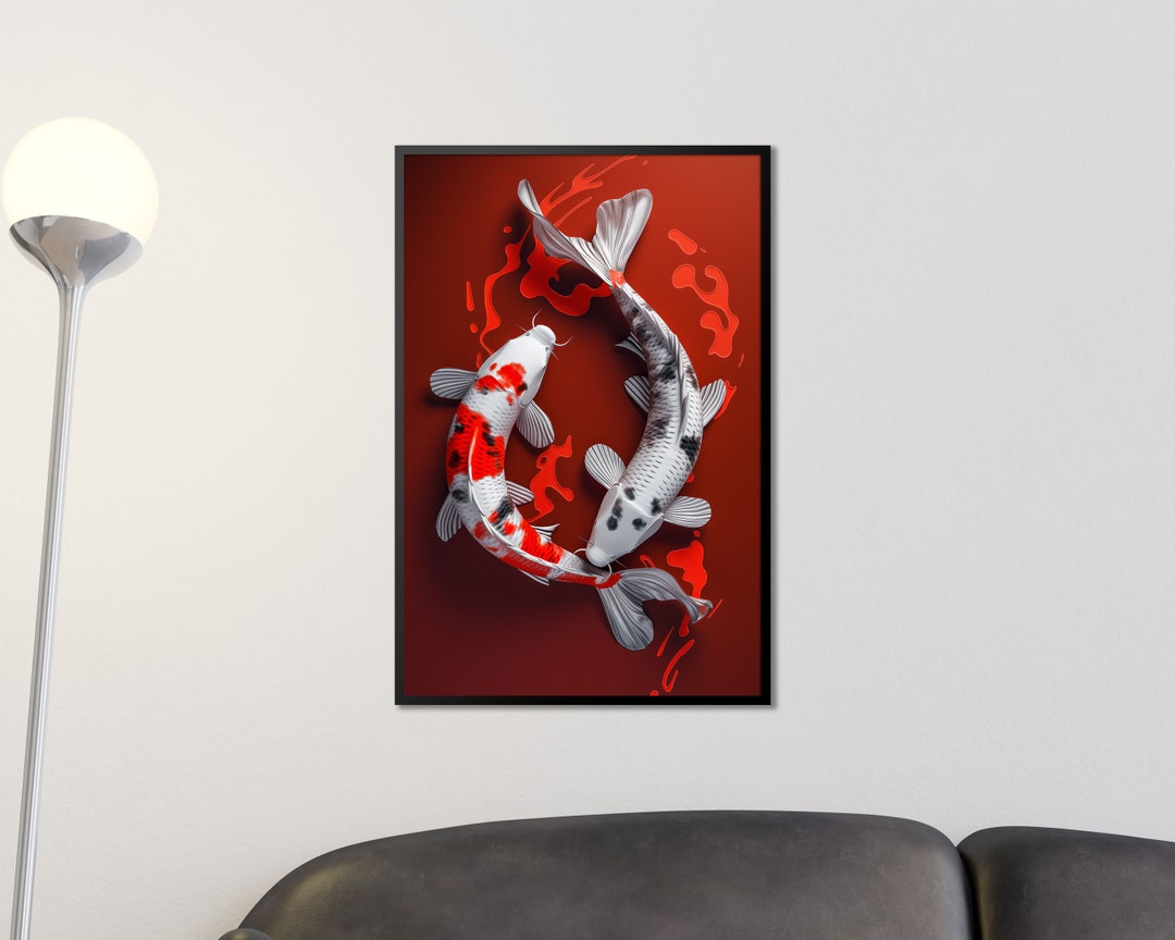 Eternal Yin and Yang - Koi Fish Dance on Red Poster - Zen Aquatic Art ...