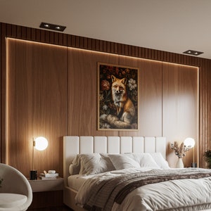 Vintage Fuchs im Blumengarten Kunstdruck, Rustikale Waldlandschaft Wanddeko, Fuchs unter Blumen ...