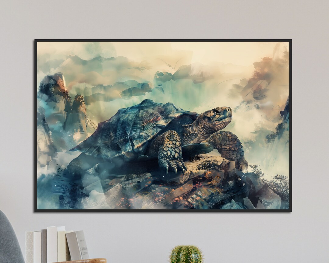 Ancient Tortoise Poster, Mountaintop Turtle Art, Zen Wall Decor, Nature ...