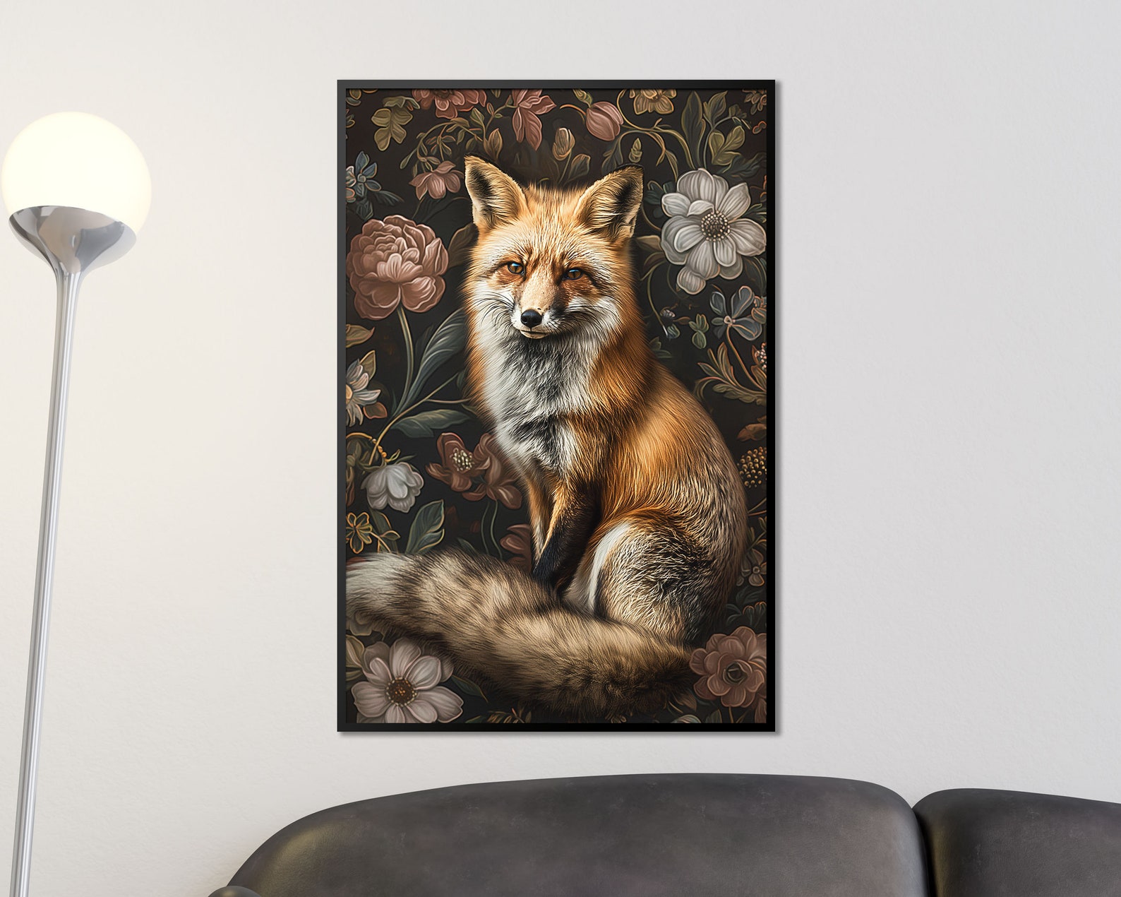 Vintage Fuchs im Blumengarten Kunstdruck, Rustikale Waldlandschaft Wanddeko, Fuchs unter Blumen ...