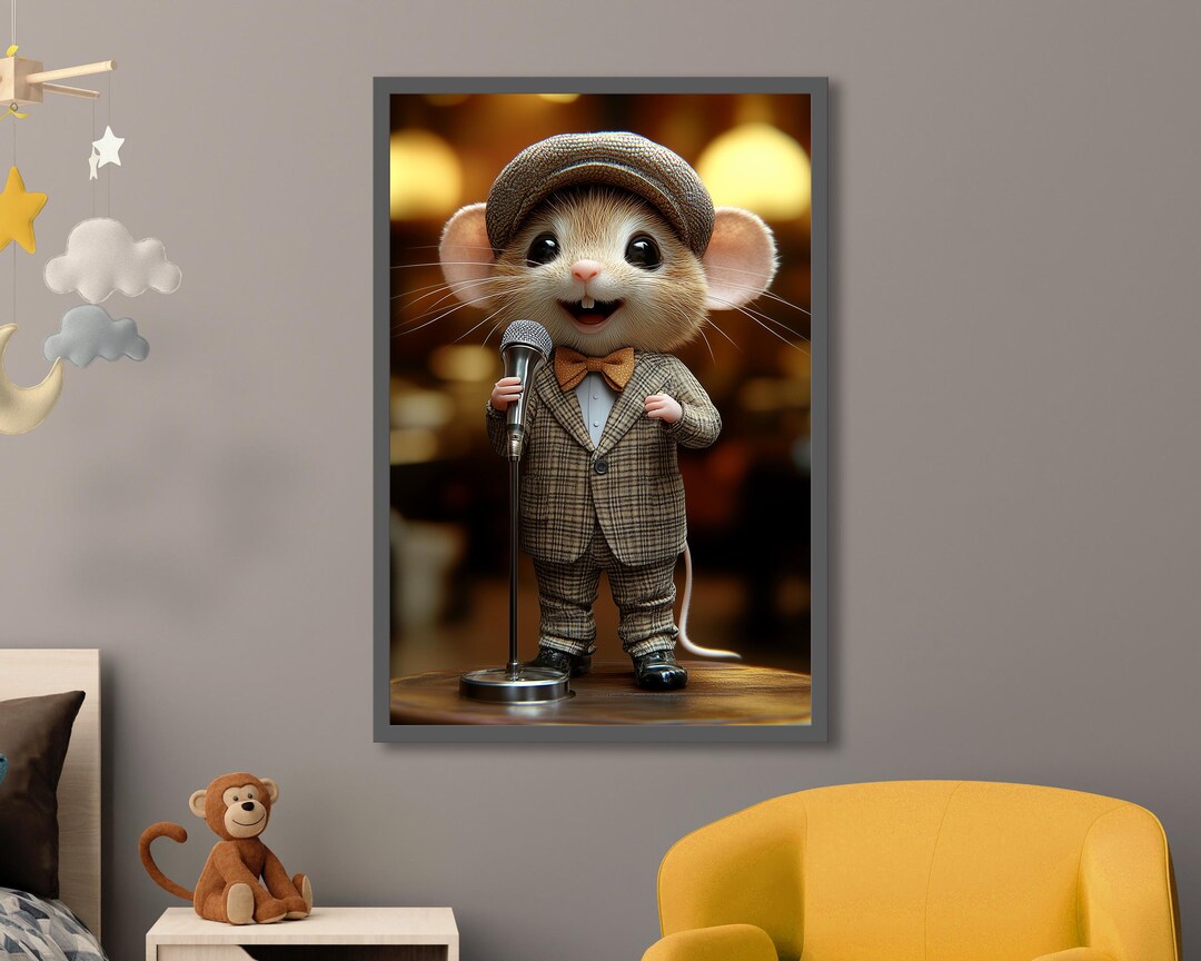 Charming Singing Mouse Art Print – Adorable Mouse in Suit With ...